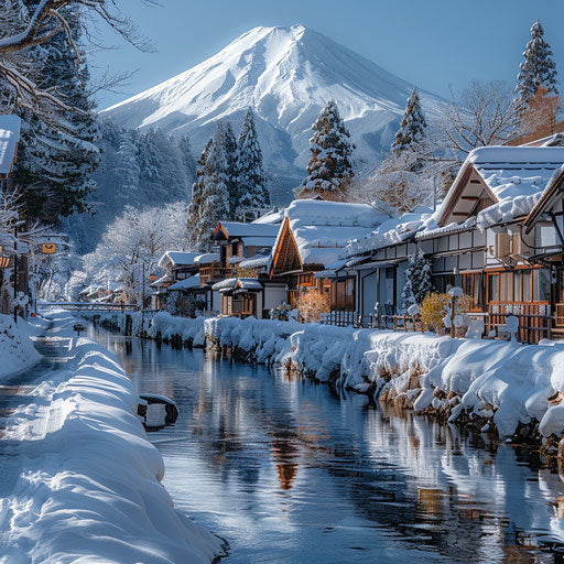 Cottagecore futurism in a Japanese traditional small village, under Mt ...