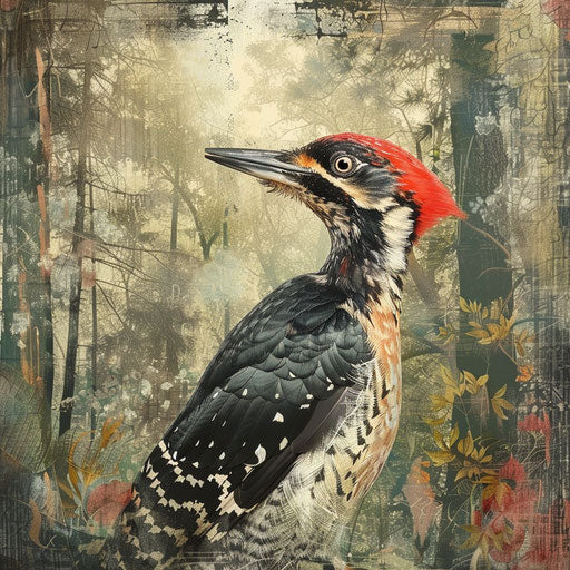 Detailed woodpecker feather patterns, blurry forest backdrop – IMAGELLA