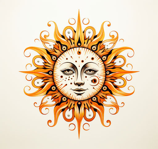 Ink drawing of sun Lunarpunk style delicate linework – IMAGELLA