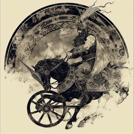 Vintage-inspired tattoo sketch of Thor riding a chariot – IMAGELLA