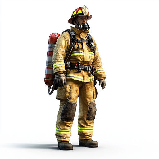 3D fireman on flat white background, realistic style, isolated clipart ...