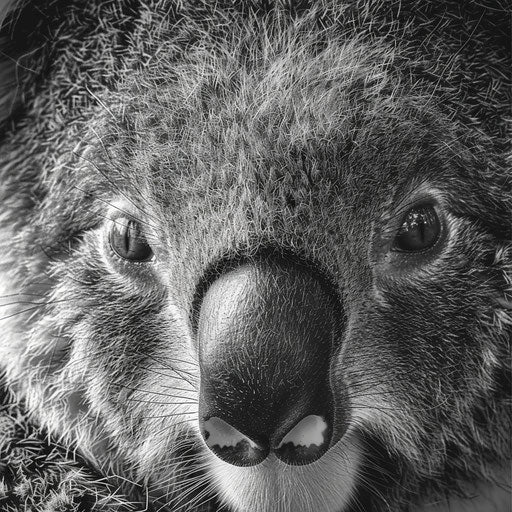 Close-up of a koala's face, detailed fur texture and expressive eyes ...