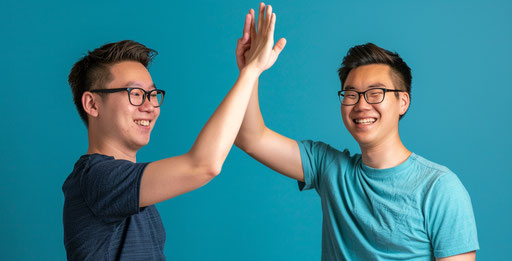 Two men high-fiving in Asian artistic style – IMAGELLA