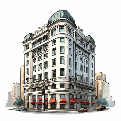 Building illustration in the style of Chiaroscuro Art, on white ...