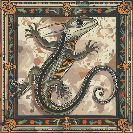 Flat tattoo sketch of a lizard in medieval tapestry style – IMAGELLA