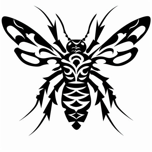 Bold black tribal bee tattoo design on white background – IMAGELLA