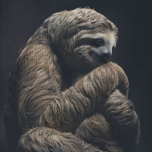 Detailed and dramatic portrait of a giant sloth in the style of Tim ...