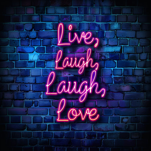 Live, Laugh, Love on neon sign against brick wall – IMAGELLA