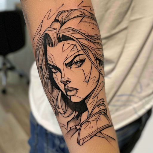 Forearm tattoo, comic book character in Humberto Ramos style – IMAGELLA