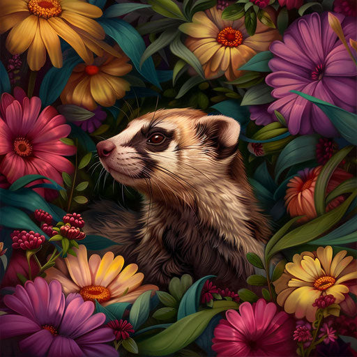 Ferret surrounded by vibrant spring flowers – IMAGELLA