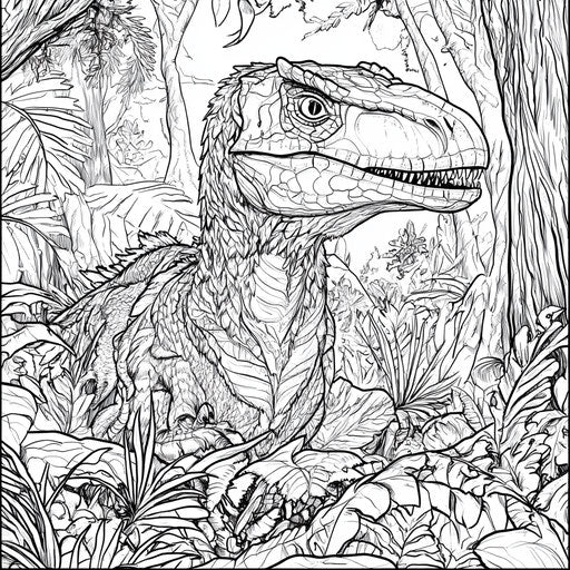 Raptor in a prehistoric jungle, Teagan White style, coloring page ...