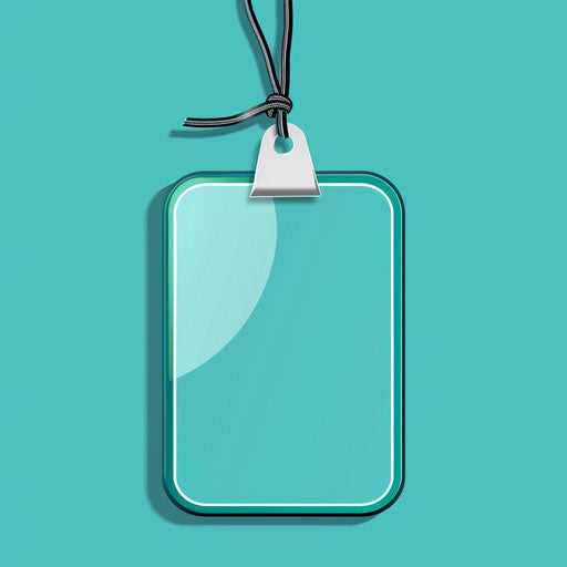 Realistic name tag clipart on flat turquoise background – IMAGELLA