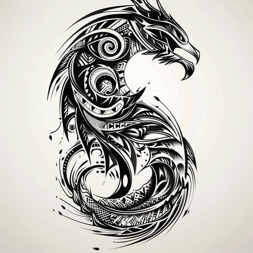 Vibrant flat tattoo sketch of a neo tribal dragon with dynamic curves ...