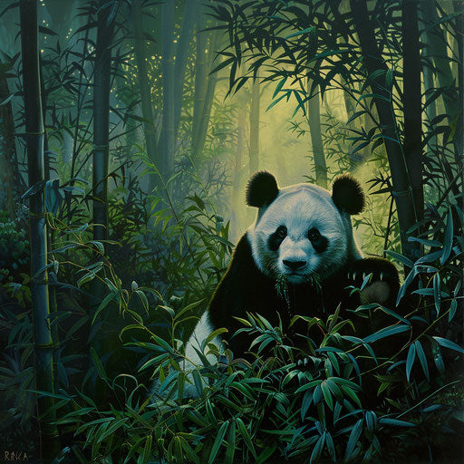 Giant panda in a lush bamboo grove at dawn – IMAGELLA