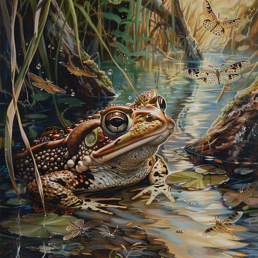 The serene gaze of a Western leopard toad blending into the water's ...