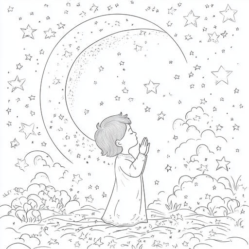 Child praying at bedtime with stars and moon, in the style of Teagan ...