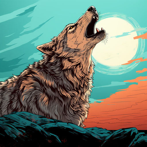 Howling wolves in 2D animation, light cyan and brown, realistic detail ...