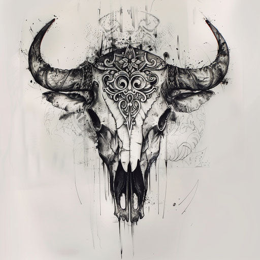Gothic style bull skull tattoo with intricate filigree and aura – IMAGELLA