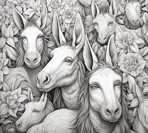 Coloring pages cute donkey pattern, absurdist, high definition – IMAGELLA