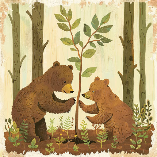 Bears planting a tree, symbolizing renewal – IMAGELLA