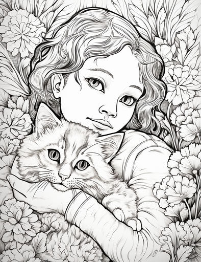 Sharon and baby cat coloring pages, in the style of Nikon L35AF ...