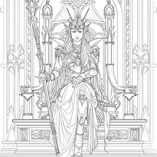 Elf queen on throne with crown and scepter – IMAGELLA