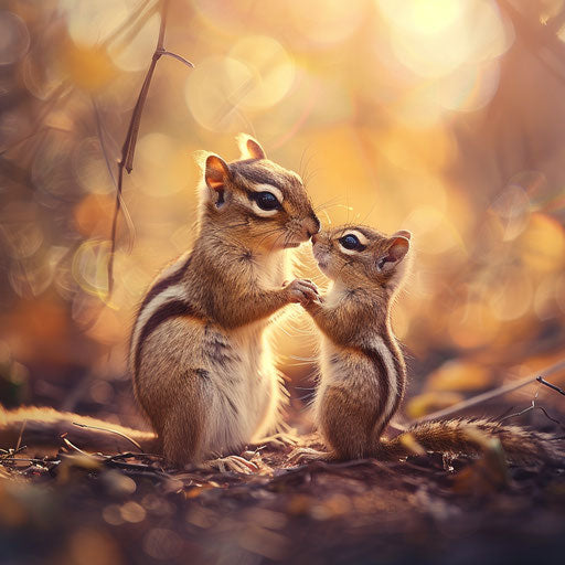 Chipmunk with young under soft light, heartwarming moment – IMAGELLA