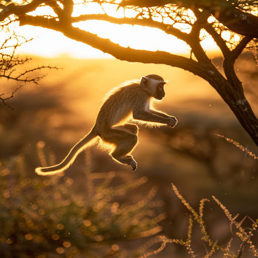 Monkey leaping between trees in golden African sunset light – IMAGELLA