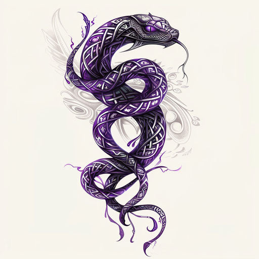 Mystical flat tattoo sketch of a serpent with ancient runes, dark ...