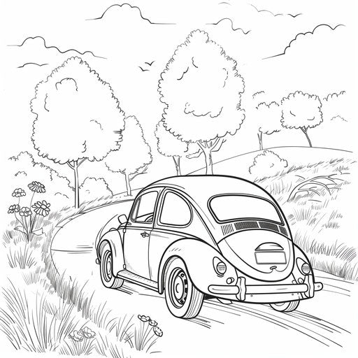 Car with two wheels on road. Coloring book page – IMAGELLA