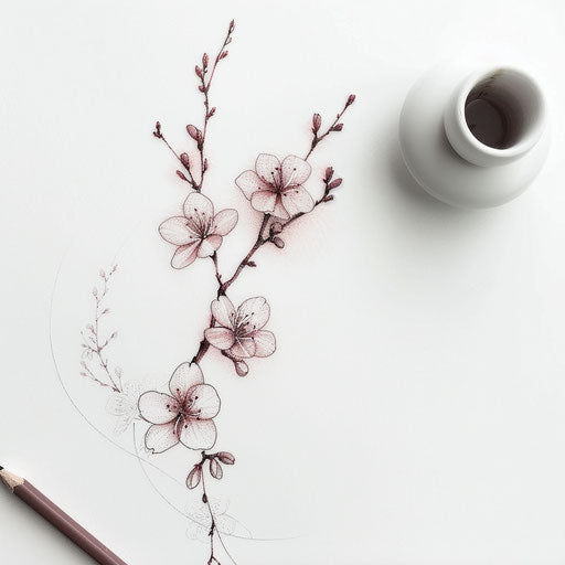 Minimalist sketch for dotwork tattoo, delicate cherry blossom branch in ...