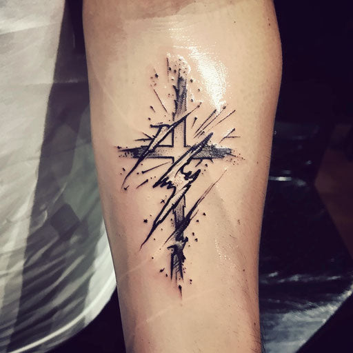 Strength cross tattoo with thunderbolt on white background – IMAGELLA