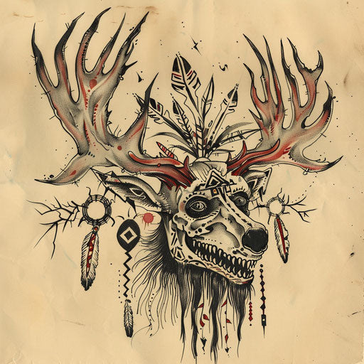 Cultural flat tattoo sketch of a Wendigo with Native American art ...