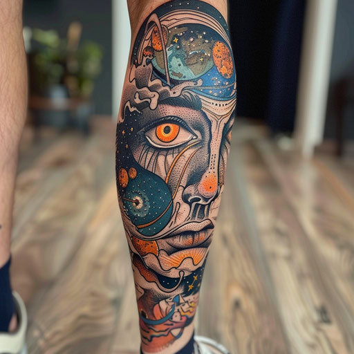 Surreal and Cosmic Leg Sleeve Tattoo Design – IMAGELLA