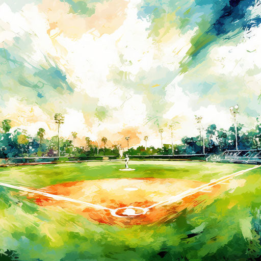 Baseball field illustration in the style of impressionistic art, on ...