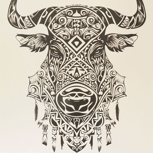 Polynesian bull tattoo outline on white canvas – IMAGELLA