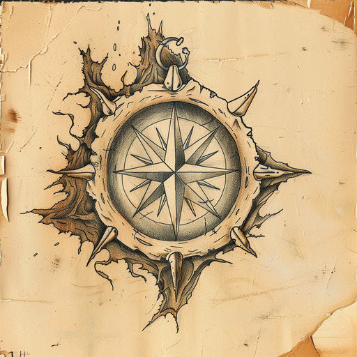 Rustic compass sketch with earthy tones and woodcut look – IMAGELLA