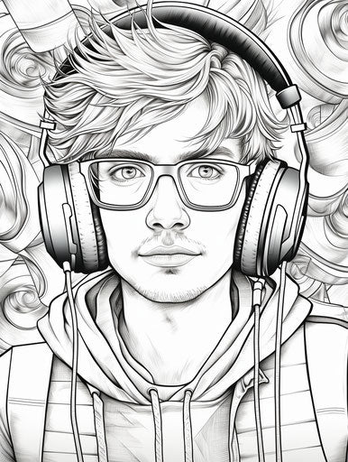Man with glasses and headset coloring pages, natalia rak style, john ...
