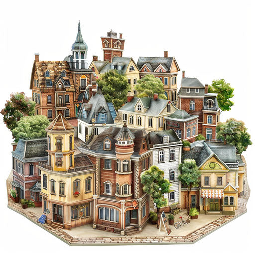 Realistic town illustration with flat white background – IMAGELLA
