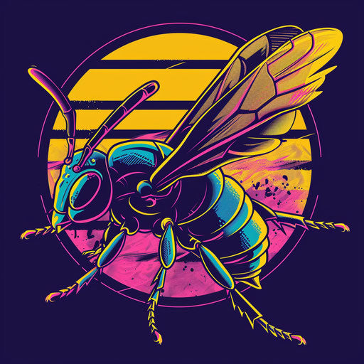 Retro tattoo sketch of a wasp inspired by 1980s graphics with neon ...