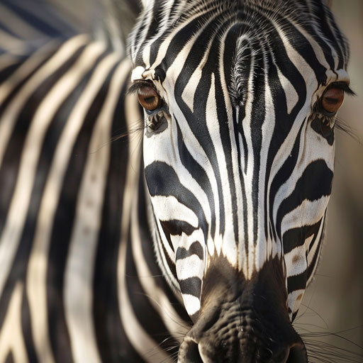 Zebra close-up with soft lighting, expressive eyes, in the style of ...
