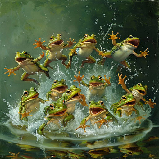 Water ballet of frogs dancing on the surface – IMAGELLA