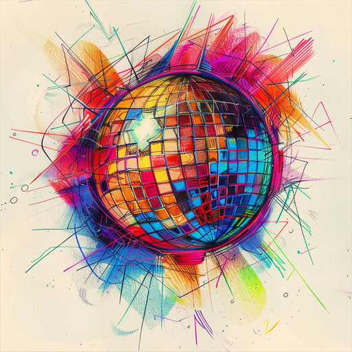 Abstract disco ball tattoo sketch with bold and dynamic colors – IMAGELLA