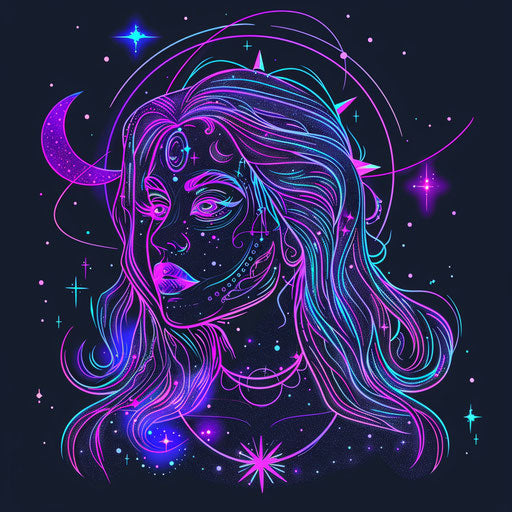 Cosmic goddess Venus in futuristic flat tattoo – IMAGELLA