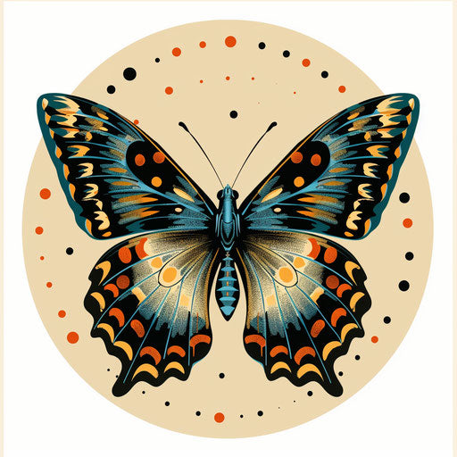 Retro blue butterfly with dots and 1950s pop art vibe – IMAGELLA