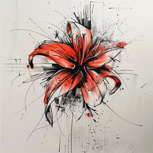 Graffiti style tattoo sketch of a red spider lily with spray paint ...