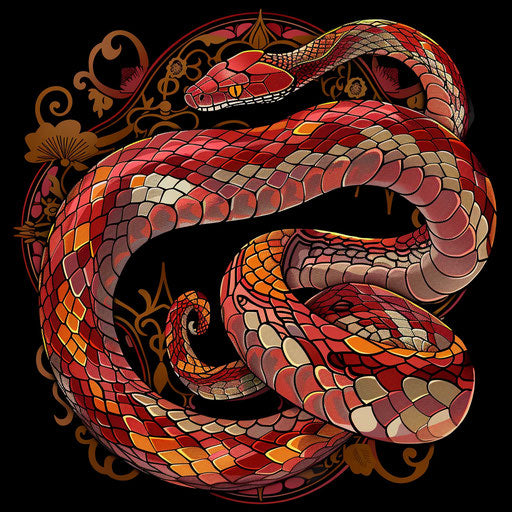Stylized tattoo sketch of a red Art Deco snake – IMAGELLA