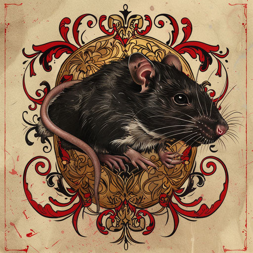 Gothic tattoo sketch of a rat with baroque details – IMAGELLA