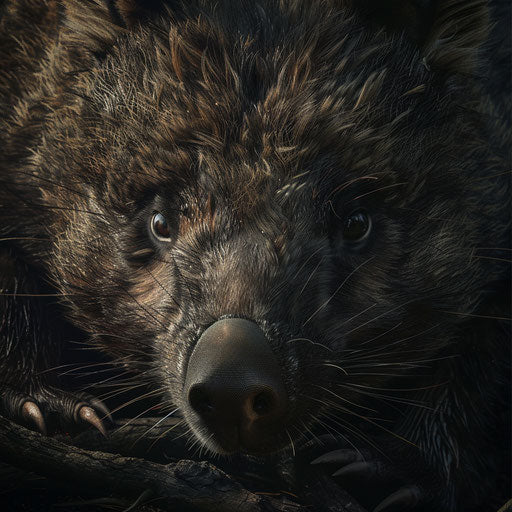 Expressive portrait of a wombat in a shadowy forest – IMAGELLA