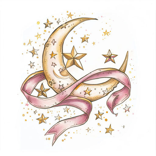 Celestial moon stars tattoo pink ribbons white background – IMAGELLA